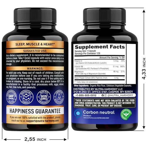 Magnesium Glycinate 500 mg - Chelated Supplement - 98% High Absorption - Support for Sleep, Muscle & Heart Health - Made in USA, Lab Tested & Non-GMO - 120 Capsules