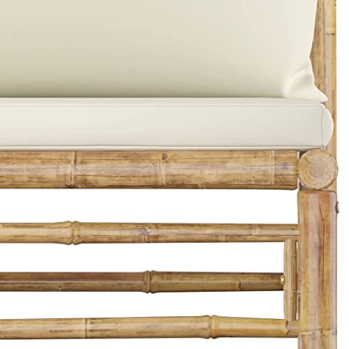RMPOOML Outdoor Leisure Chairs, 7 Piece Patio Lounge Set with Cream White Cushions Bamboo Suitable for Balcony, Yard.