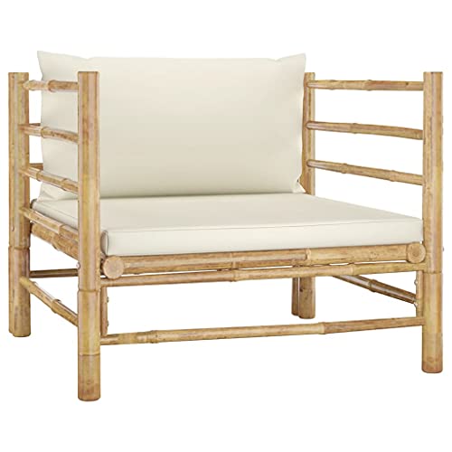 RMPOOML Outdoor Leisure Chairs, 7 Piece Patio Lounge Set with Cream White Cushions Bamboo Suitable for Balcony, Yard.