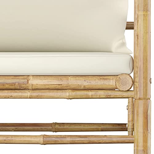 RMPOOML Outdoor Leisure Chairs, 7 Piece Patio Lounge Set with Cream White Cushions Bamboo Suitable for Balcony, Yard.