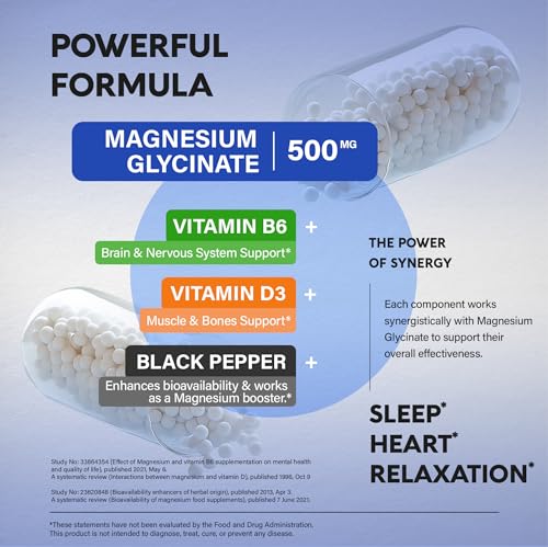 Magnesium Glycinate 500 mg - Chelated Supplement - 98% High Absorption - Support for Sleep, Muscle & Heart Health - Made in USA, Lab Tested & Non-GMO - 120 Capsules