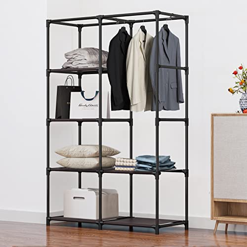 INGIORDAR Portable Closet Wardrobe Organizer Storage with Cover Non-Woben Fabric Portable Wardrobe Closet for Hanging Clothes Racks Shelving 34 Inch for Bedroom, Blue