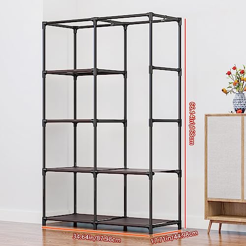 INGIORDAR Portable Closet Wardrobe Organizer Storage with Cover Non-Woben Fabric Portable Wardrobe Closet for Hanging Clothes Racks Shelving 34 Inch for Bedroom, Blue