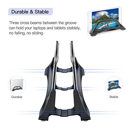MISOTT Vertical Laptop Stand, Space-Saving Computer Notebook Stand, Automatic Grabbing Laptop Desktop Stand, Adjustable Vertical Laptop Holder Stand for Laptops and Tablets(Black)
