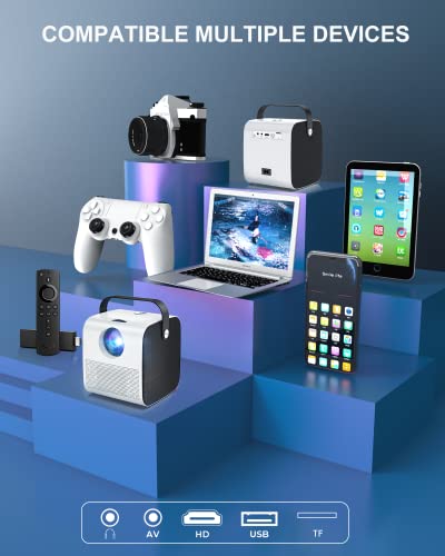 Mini Projector Outdoor Movies, WiFi Bluetooth Projector, Portable Phone Projectors, 8500 LUX, HD 1080P Supported, Compatible w iPhone, TV Stick,PS4,HDMI, Laptop Proyector