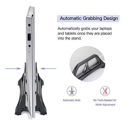 MISOTT Vertical Laptop Stand, Space-Saving Computer Notebook Stand, Automatic Grabbing Laptop Desktop Stand, Adjustable Vertical Laptop Holder Stand for Laptops and Tablets(Black)