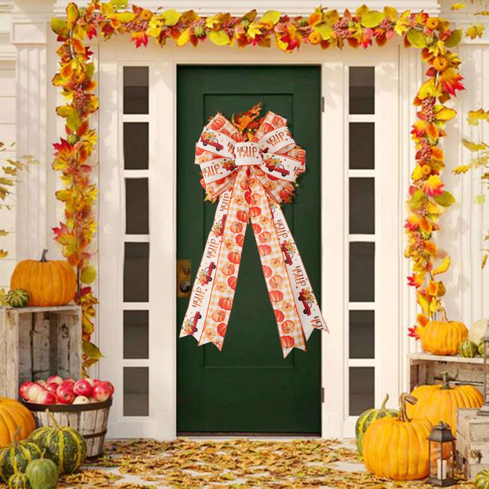 Fall Ribbon Wired 2 1/2 Inch x 30 Yards(6 Roll x 5 Yards), Thanksgiving Pumpkin Buffalo Plaid Ribbon with Wire for Wreaths Crafts Fall Decor