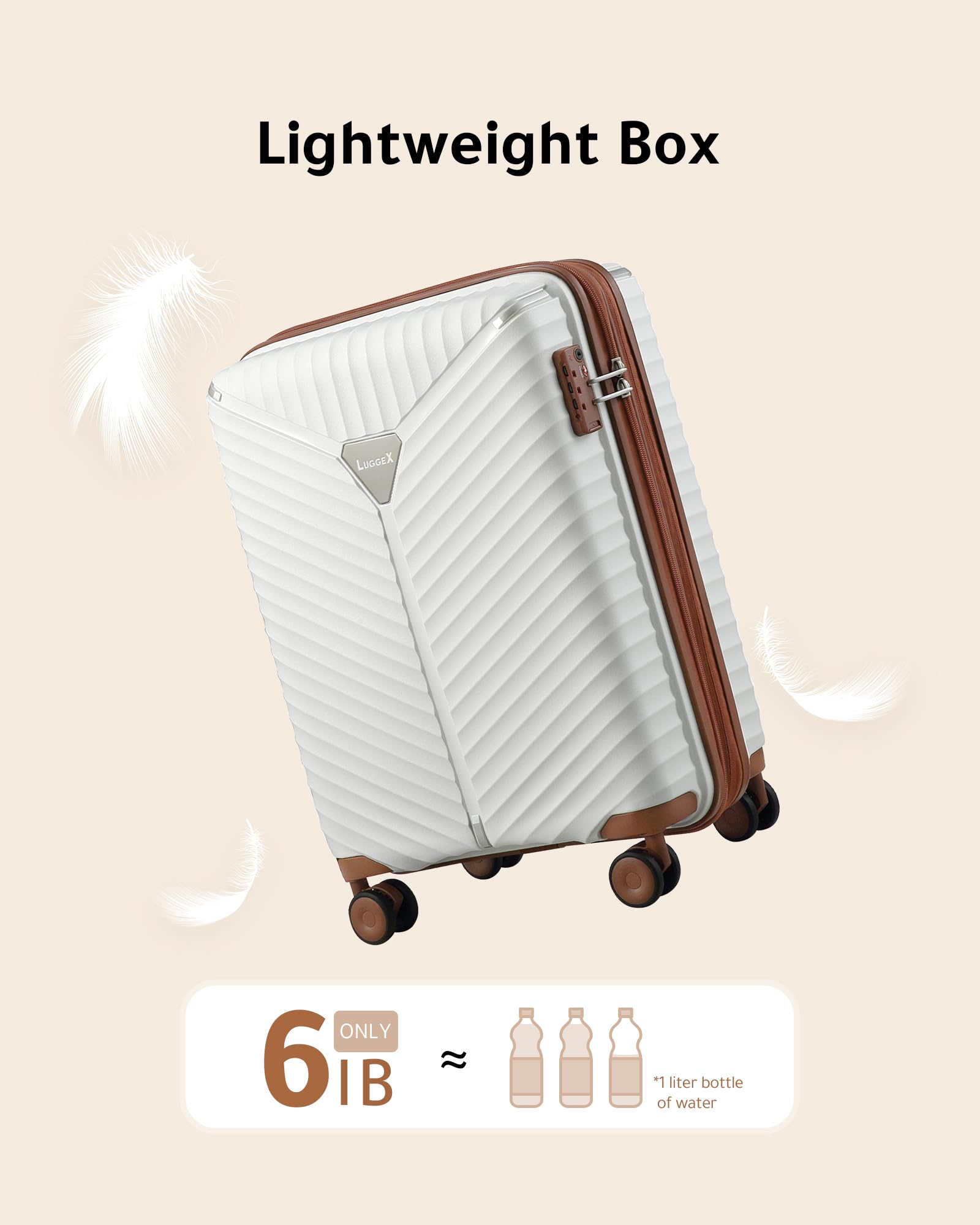 LUGGEX Carry On Luggage with Spinner Wheels, PP Lightweight Suitcase with TSA Lock, Expandable Luggage for Travel without USB (Rose Gold, 20 Inch, 42L)