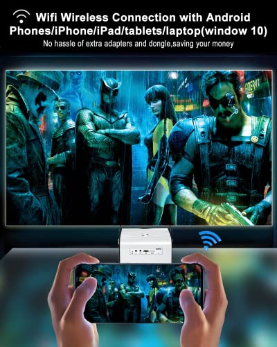 Mini Projector Outdoor Movies, WiFi Bluetooth Projector, Portable Phone Projectors, 8500 LUX, HD 1080P Supported, Compatible w iPhone, TV Stick,PS4,HDMI, Laptop Proyector