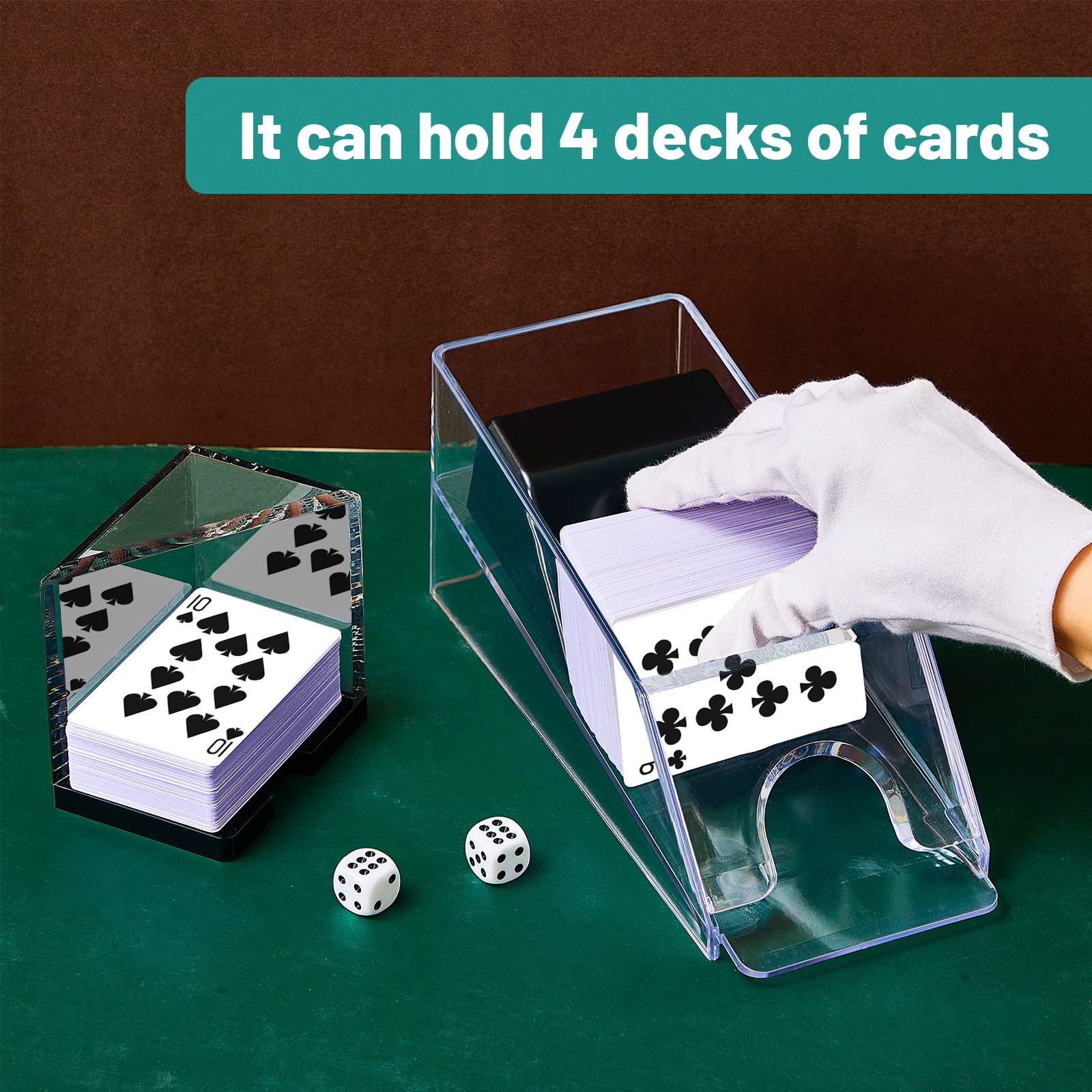 Honoson Blackjack Shoe and Discard Tray Clear Acrylic Blackjack Dealing Shoe Card Dispenser for Playing Cards Discard Holder Trays for Game Poker Accessories(4 Deck)