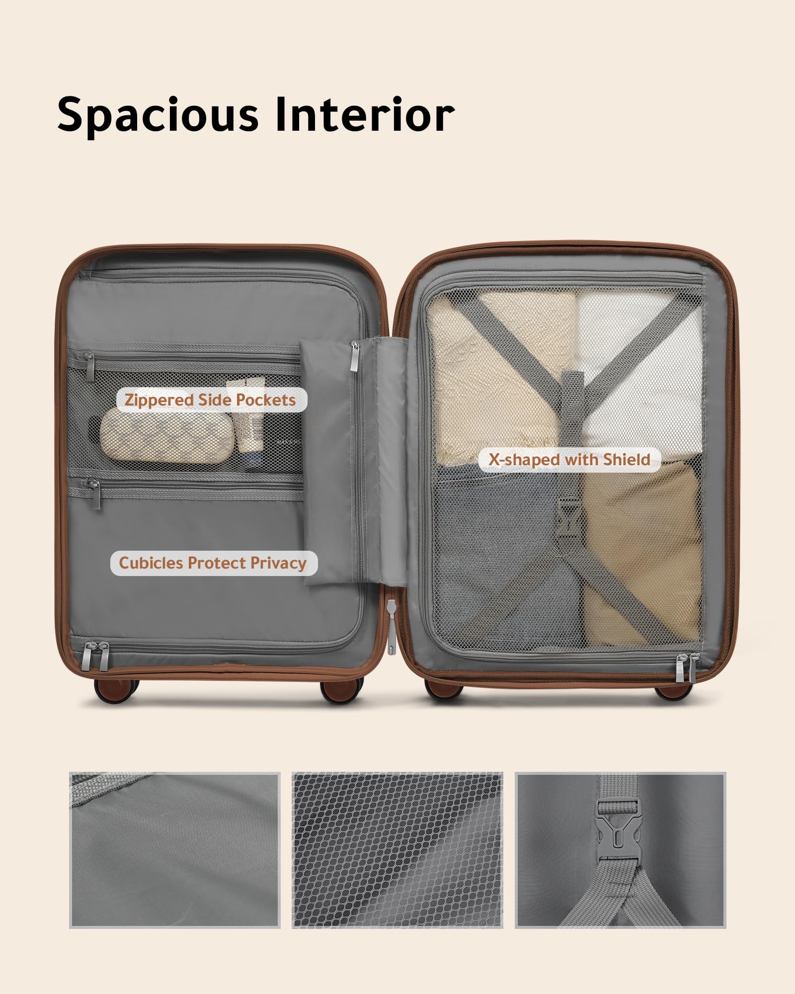 LUGGEX Carry On Luggage with Spinner Wheels, PP Lightweight Suitcase with TSA Lock, Expandable Luggage for Travel without USB (Rose Gold, 20 Inch, 42L)