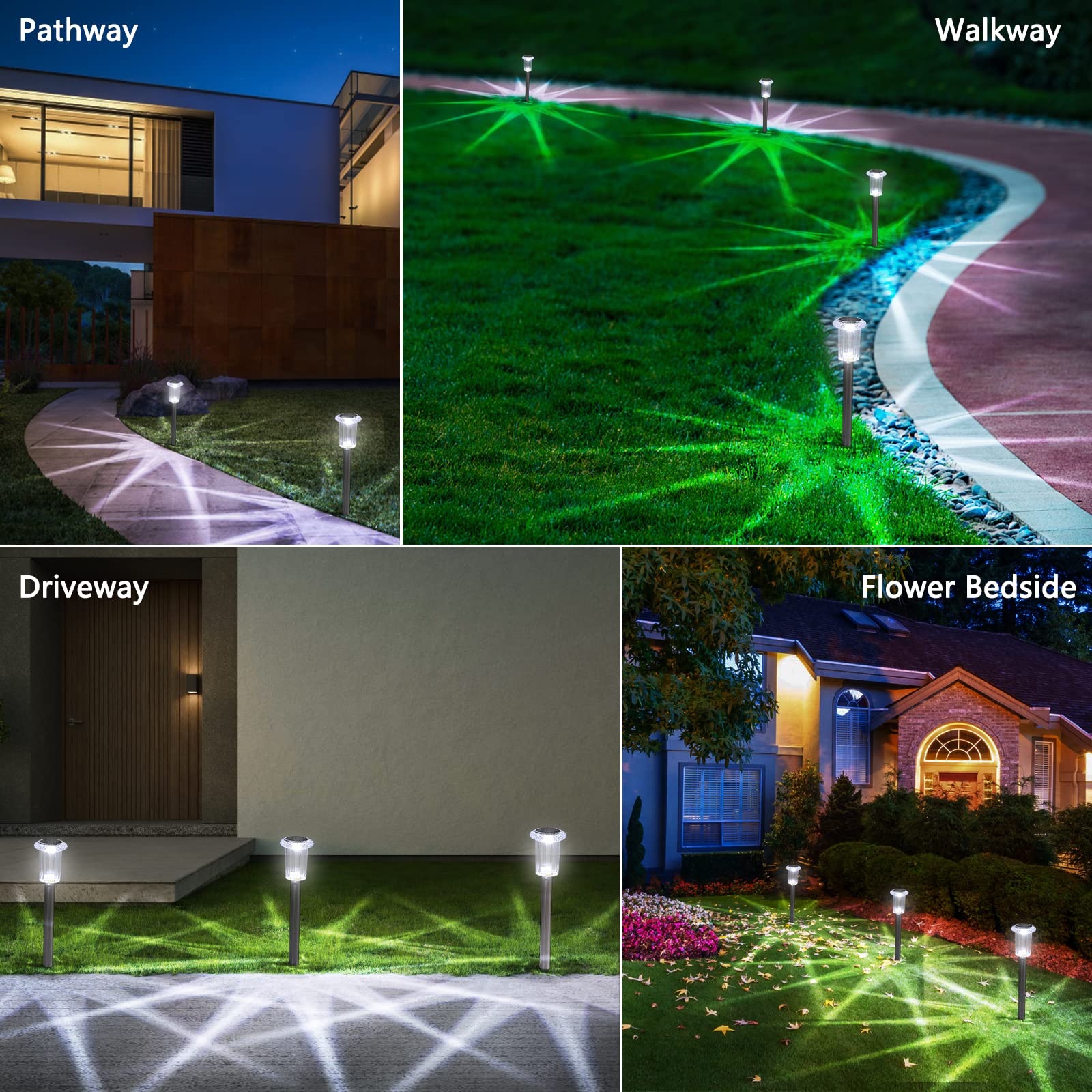 Greluna Solar Outdoor Lights 10 Pack, Waterproof Auto On/Off LED Solar Pathway Lights for Yard, Backyard, Lawn, Landscape Decor