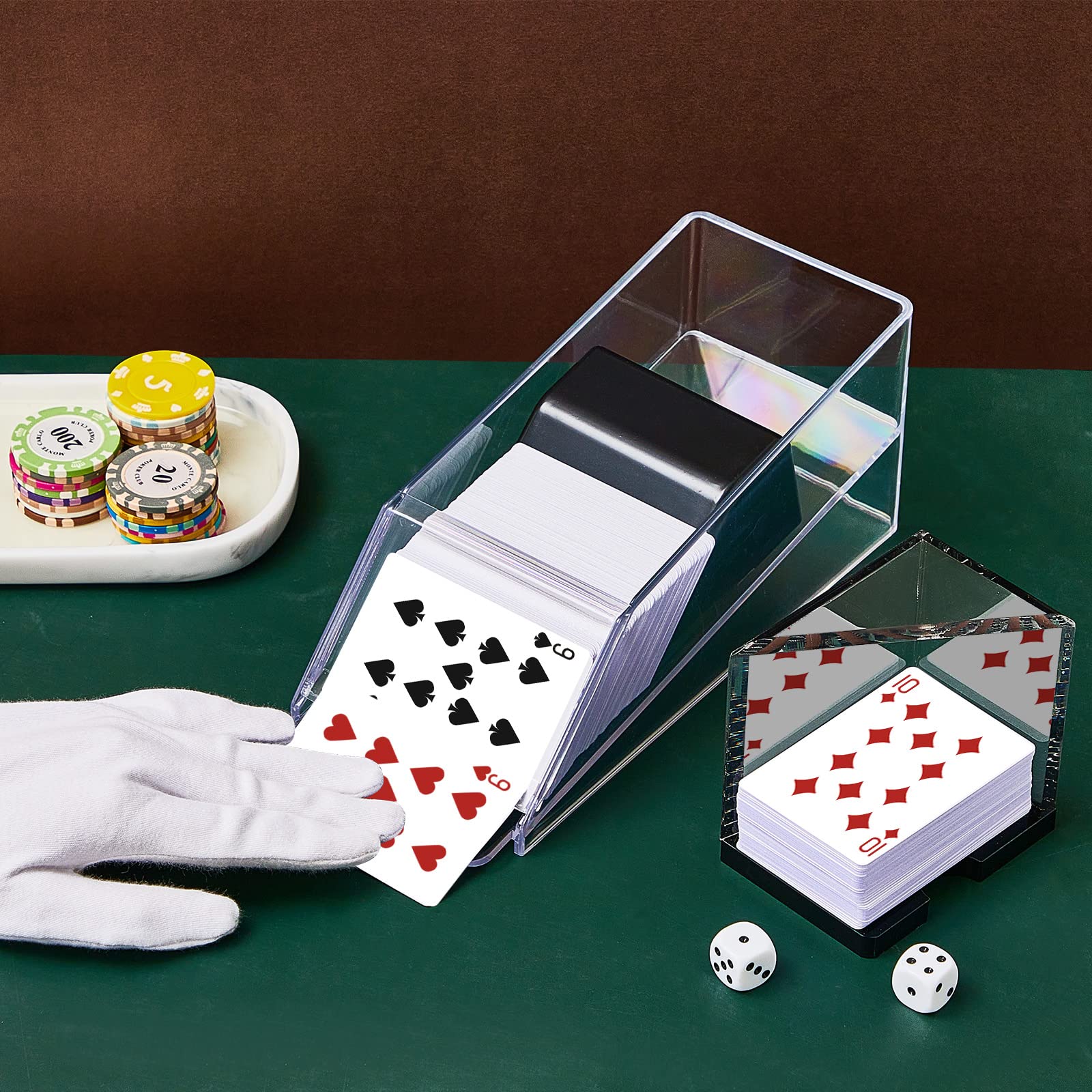 Honoson Blackjack Shoe and Discard Tray Clear Acrylic Blackjack Dealing Shoe Card Dispenser for Playing Cards Discard Holder Trays for Game Poker Accessories(4 Deck)