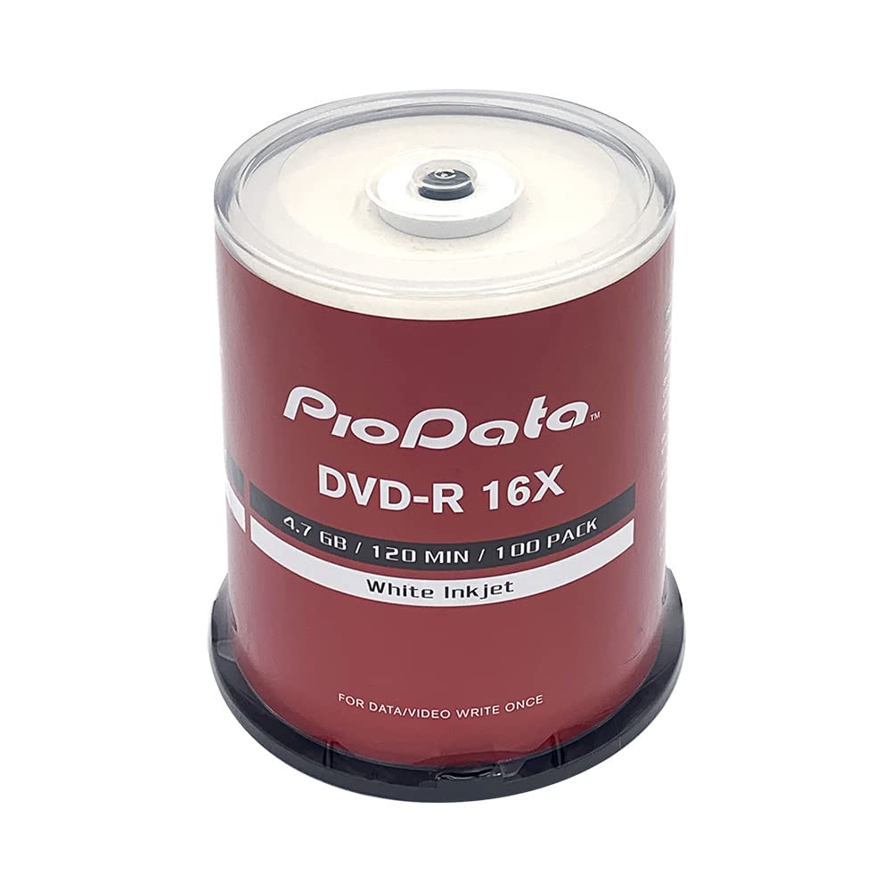 PioData DVD-R 4.7GB 16X Moisture-Resistant White Inkjet Hub Printable Discs | 100-Pack Cake Box Spindle | Printable DVD-R for Inkjet Printers