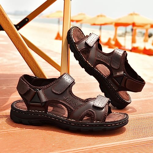Arkbird Men's Athletic Sandals, Open Toe Nubuck Leather Fisherman Sandals for Men, Coffee, Size 8