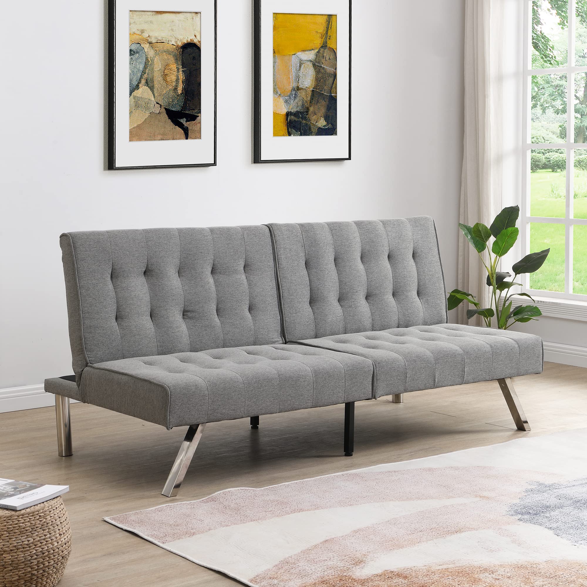 anwickjeff Futon Sofa Bed Couch Memory Foam Futon Bed,Modern Sofas for Living Room,Convertible Sleeper Sofa w/Removable Armrests,Love Seat for Compact Living Spaces Offices Dorm Bonus Room (Grey)