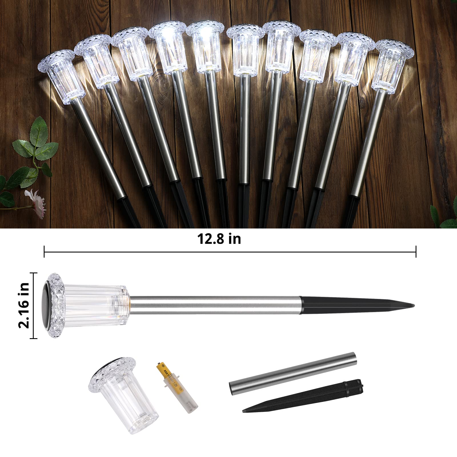Greluna Solar Outdoor Lights 10 Pack, Waterproof Auto On/Off LED Solar Pathway Lights for Yard, Backyard, Lawn, Landscape Decor