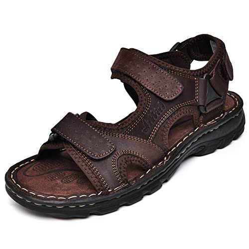 Arkbird Men's Athletic Sandals, Open Toe Nubuck Leather Fisherman Sandals for Men, Coffee, Size 8