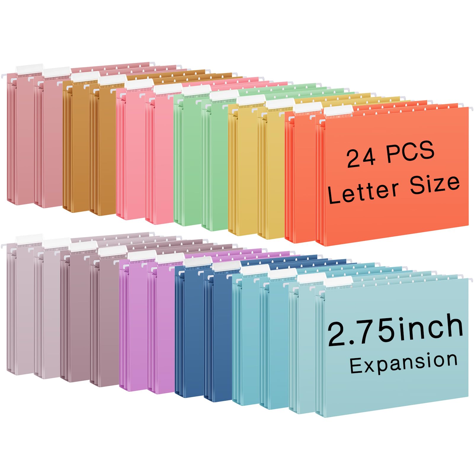 Yaomiao 24 Pcs 2.75 Inch Hanging File Folders Letter Size Hang Folders Expandable Office Folders File Cabinet Folders Hanging File Pocket with Tabs for Office Organization Assorted Color