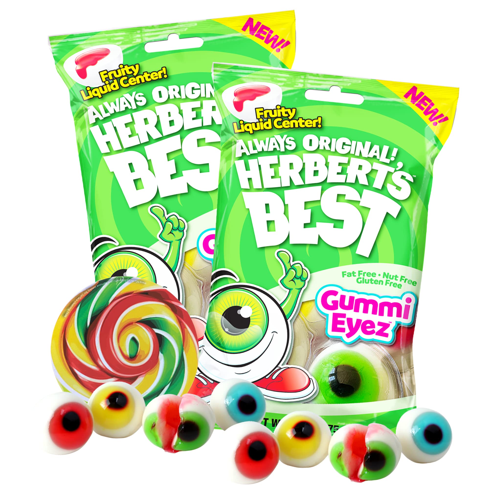 Needzo Gummy Eyeballs with Gooey Jelly Filling, Individually Wrapped Candies, Novelty Gag Gift, 2.6 Ounces, (2 Pack)