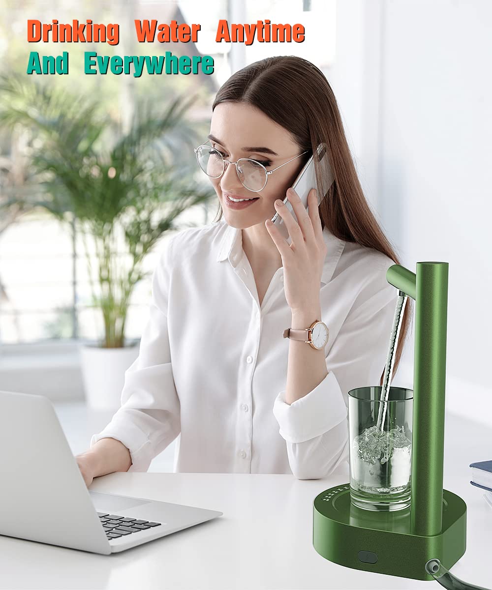 Green Portable Desktop Water Pump for 5 Gallon Bottle - Bedside Dispenser for Home, Office, Outdoor