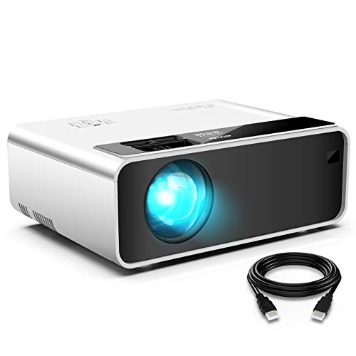 Mini WiFi Projector for iPhone, ELEPHAS Movie Projector with 1080P HD Portable Projector Supported 200" Screen, Compatible with Android/iOS/HDMI/USB/SD/VGA[2021 Latest Version], White
