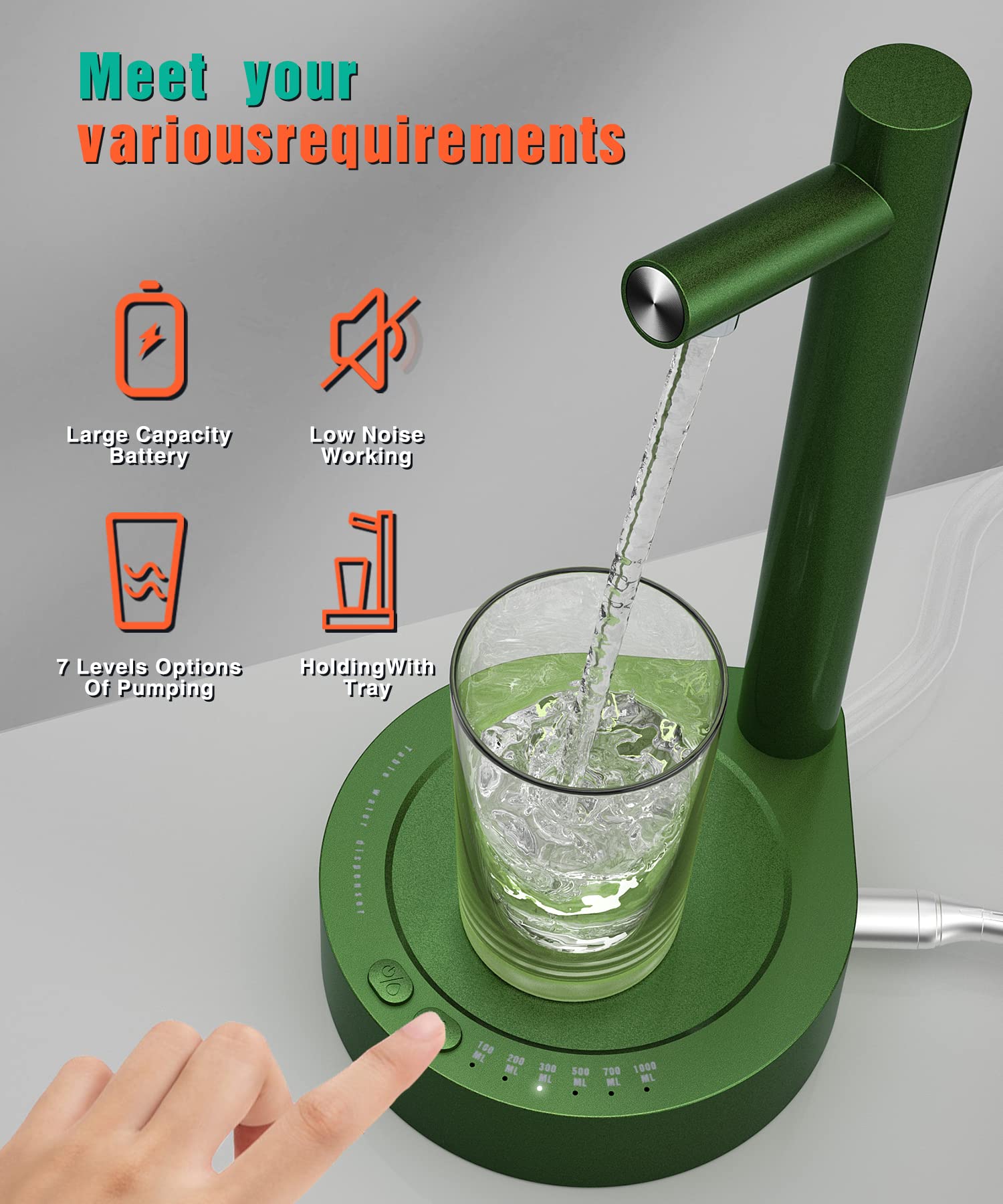 Green Portable Desktop Water Pump for 5 Gallon Bottle - Bedside Dispenser for Home, Office, Outdoor