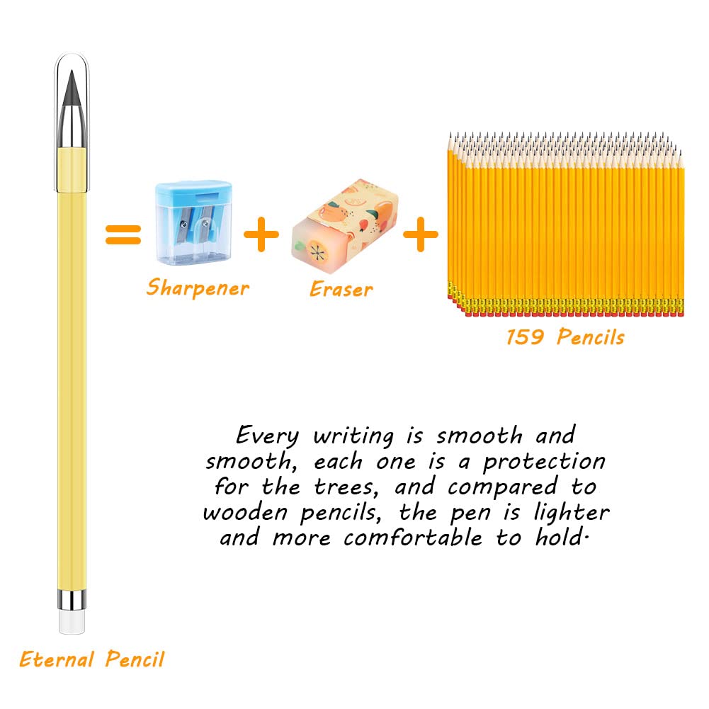 HOTUT Inkless Pencil, 7PCS Forever Infinity Pencils with 7 Eraser Reusable Inkless Everlasting Pencil with 7 Replaceable Nibs for Writing Drawing Students Office School Supplies