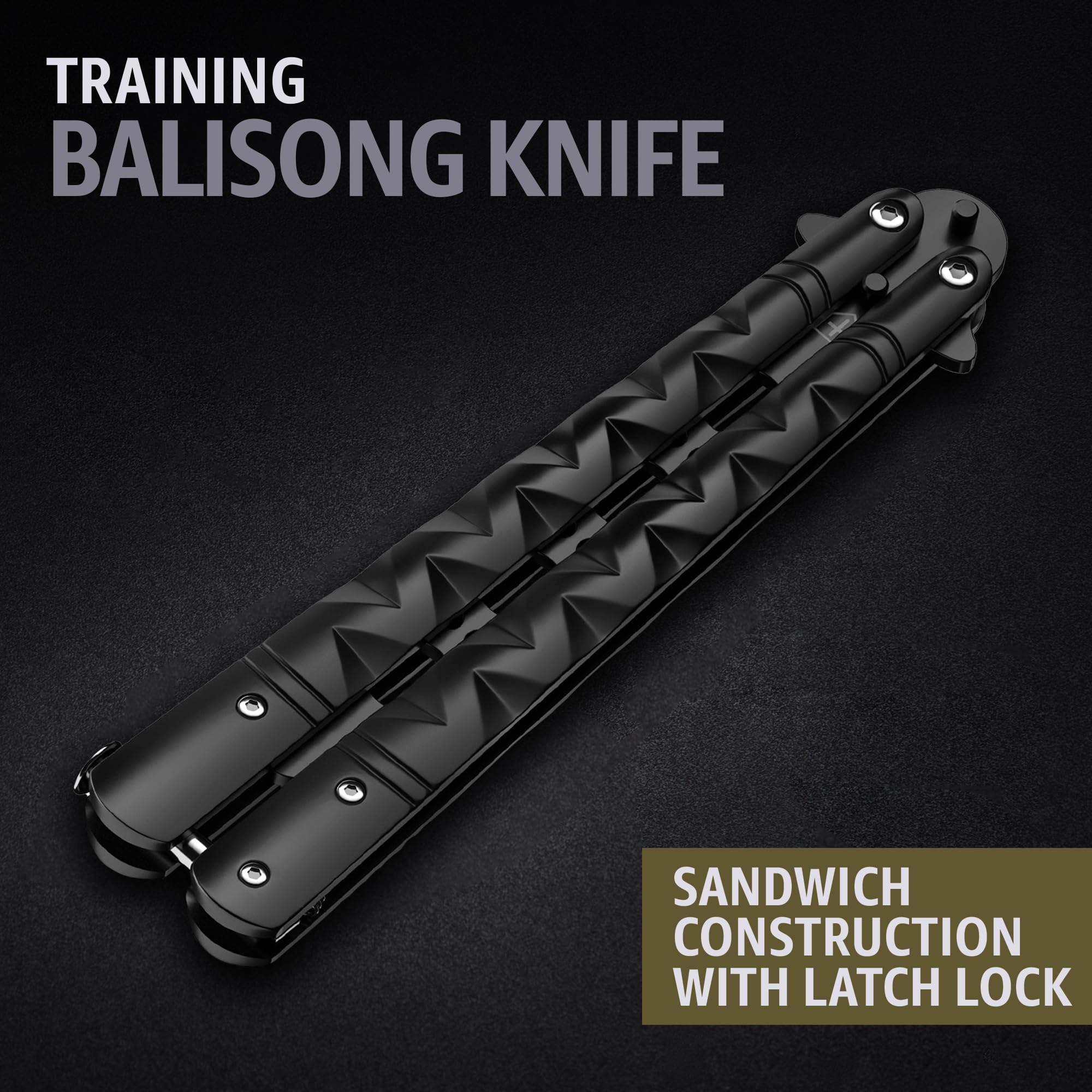 Butterfly Knife - Balisong Trainer - Black Practice Butterfly Trainer with Sure Spring Latch - Balisong Knives NOT Real NOT Sharp Blade - Full Stainless Steel Fake Dull Trick CSGO Fidget Toy K19 B