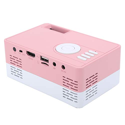 Mini Projector, 1080P Hi‑Fi Stereo Video Media Projector Movie Projector with Rack & Remote Control, 60'' Projector Screen, Portable Projector Home Theater for Entertainment (White Pink)