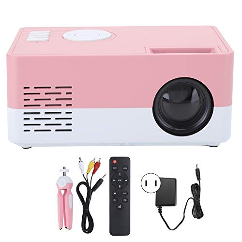 Mini Projector, 1080P Hi‑Fi Stereo Video Media Projector Movie Projector with Rack & Remote Control, 60'' Projector Screen, Portable Projector Home Theater for Entertainment (White Pink)