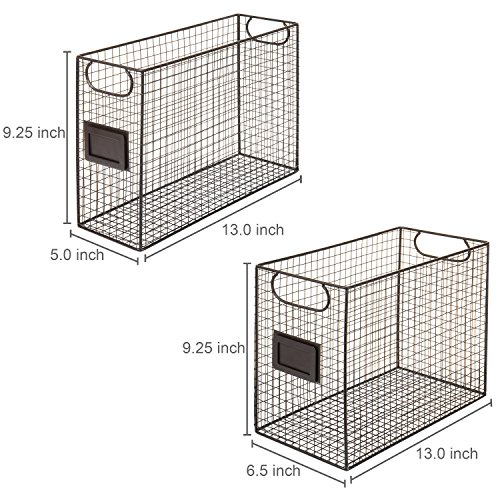 MyGift Mesh Wire Metal Magazine Document Rack with Chalkboard Label Holder, 2-Piece Set (Large and Medium)