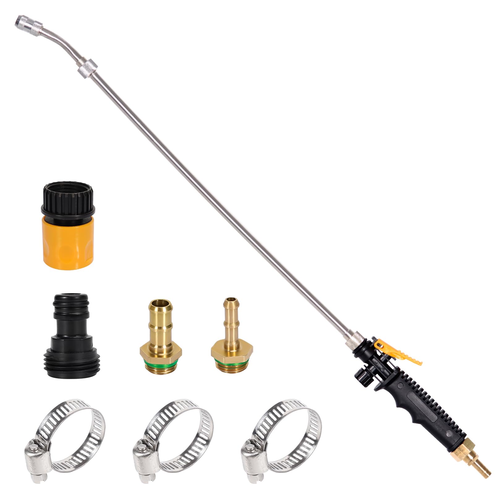 29 Inch Sprayer Wand, Stainless Steel 3/8" & 1/4" Brass Barb Replacement Sprayer Wand,Watering Wand with Shut off Valve & 3 Hose Clamps for Garden Car Window Cleaning (1 Set)