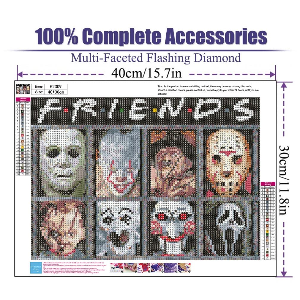 Halloween Diamond Painting Kits for Adults,Horror Theme Diamond Art Kits, 5D DIY Full Drill Diamond Dots Paintings with Diamonds Gem Art and Crafts for Home Wall Decor-12X16inch