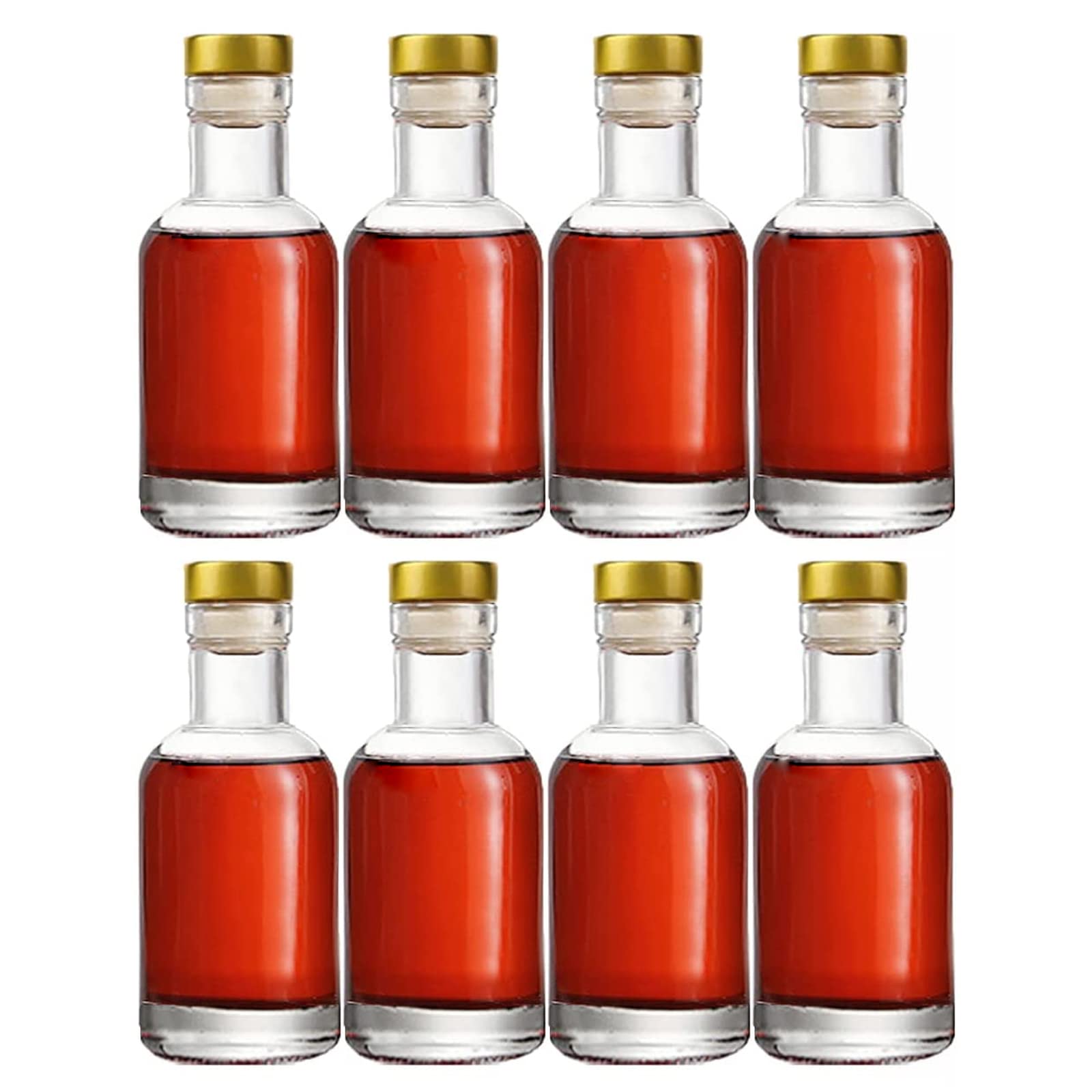 shyliey 8 Pack Clear Glass Bottles 3.4oz/100ml Bottles for Wine Beverages Drinks Oil Vinegar Kombucha Beer Water Soda with Gold Cork Stopper Airtight Lid (8 Pack)