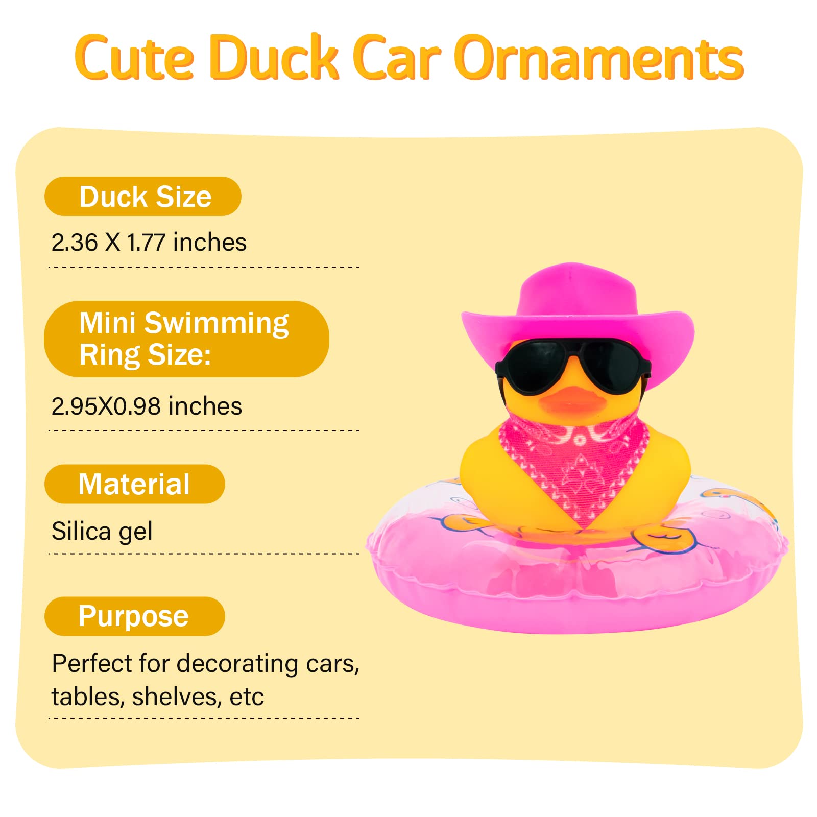 wonuu Car Rubber Duck Decoration, Cute Car Accessories West Cowboy Duck Car Dashboard Decoration with Mini Swim Ring Cowboy Hat Scarf and Sunglasses
