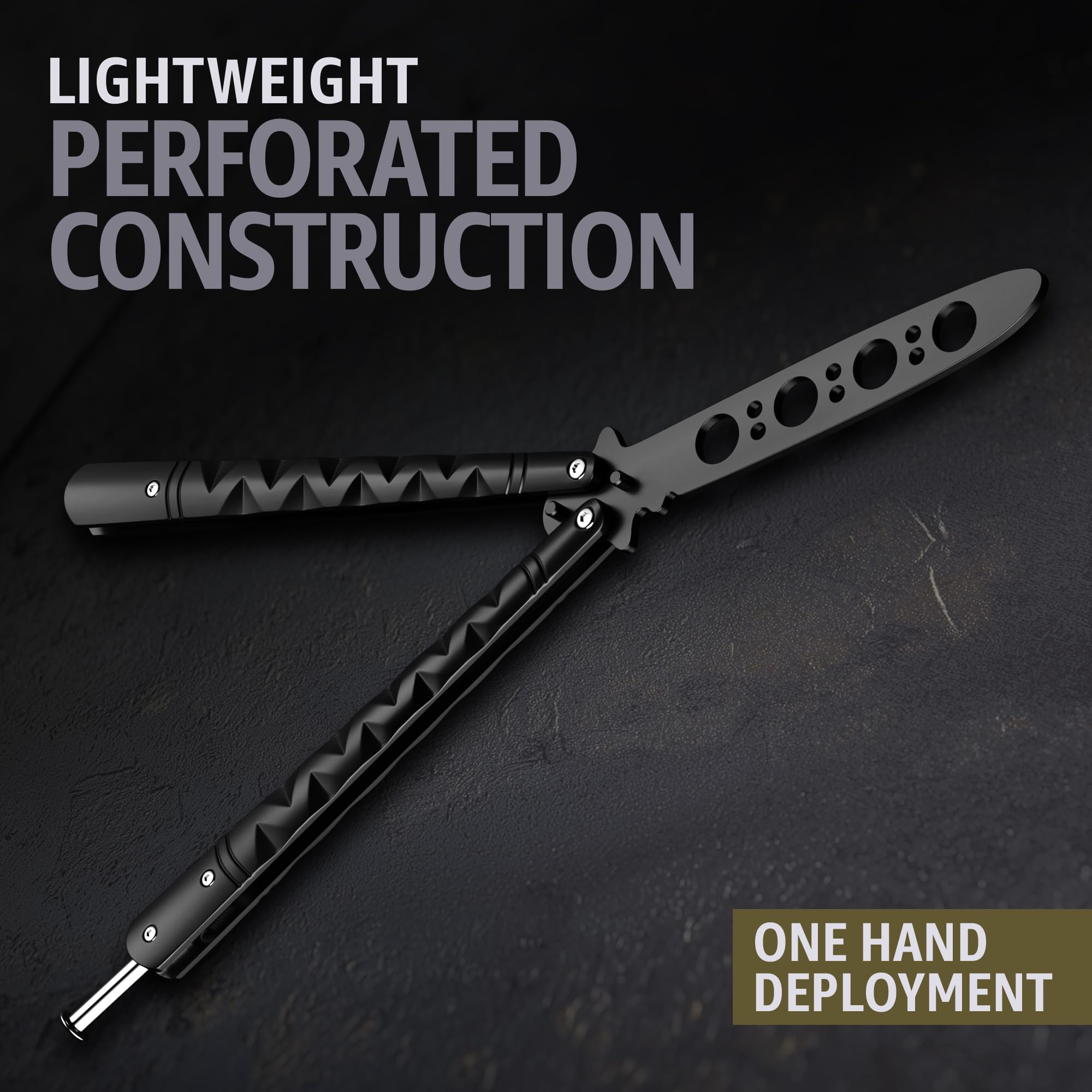Butterfly Knife - Balisong Trainer - Black Practice Butterfly Trainer with Sure Spring Latch - Balisong Knives NOT Real NOT Sharp Blade - Full Stainless Steel Fake Dull Trick CSGO Fidget Toy K19 B