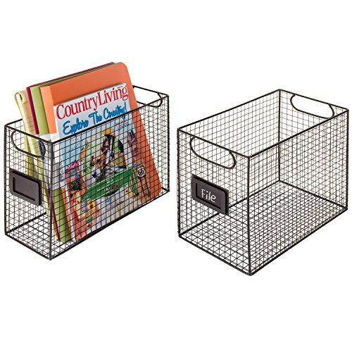 MyGift Mesh Wire Metal Magazine Document Rack with Chalkboard Label Holder, 2-Piece Set (Large and Medium)
