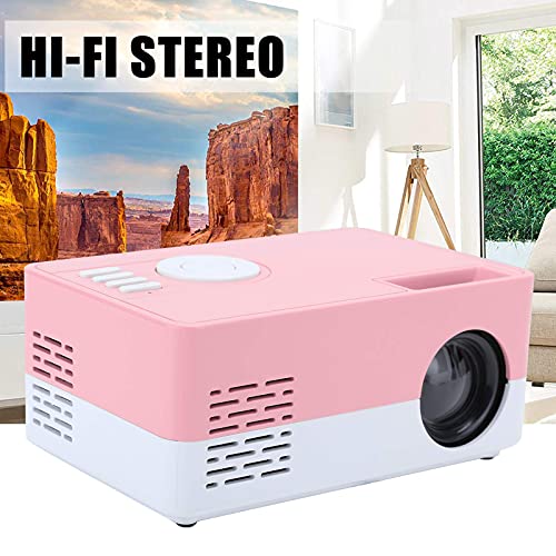 Mini Projector, 1080P Hi‑Fi Stereo Video Media Projector Movie Projector with Rack & Remote Control, 60'' Projector Screen, Portable Projector Home Theater for Entertainment (White Pink)