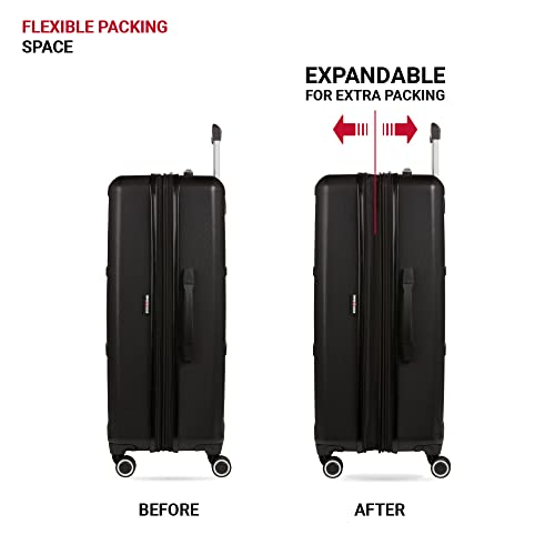 SwissGear 8090 Hardside Expandable Luggage with Spinner Wheels, Black, Checked-Large 28-Inch