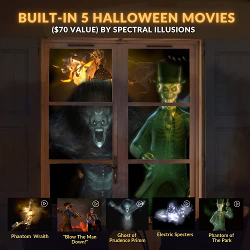 HP1 Halloween Projector for Windows, Pumpkins, Other Holographic Projections, Premium DLP LED Projector with 5 Onboard Spectral Illusions Ghosts and wraiths, Built in Speaker, 4 Hr Battery, Bluetooth