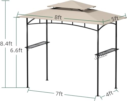 DikaSun Grill Gazebo 8 x 5 Double Tiered Outdoor BBQ Covering Canopy Shade for Patio Barbecue Gazebo Backyard Tent Shelter and 10 Hooks(Sand)