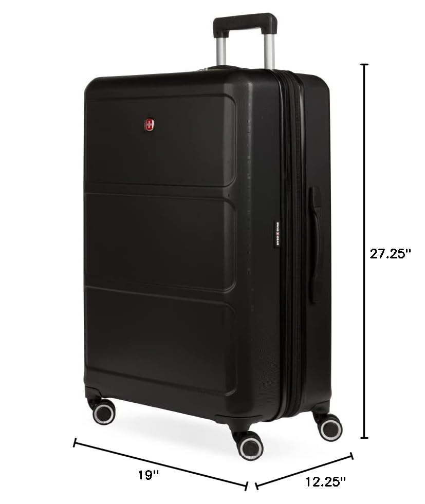 SwissGear 8090 Hardside Expandable Luggage with Spinner Wheels, Black, Checked-Large 28-Inch