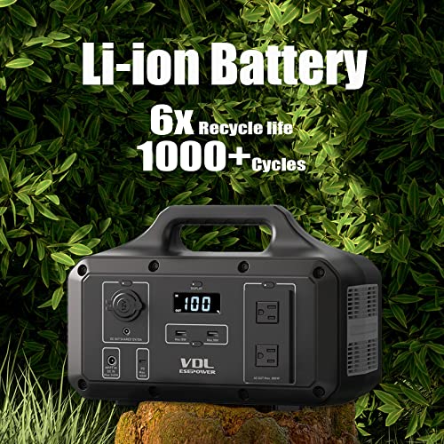 VDL Solar Generator 800W with 100W Solar Panel Included, 510Wh Portable Power Station, 800W AC Outlets, USB C PD 100W for Home Backup, RV Camping, Emergency
