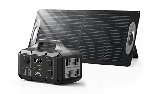 VDL Solar Generator 800W with 100W Solar Panel Included, 510Wh Portable Power Station, 800W AC Outlets, USB C PD 100W for Home Backup, RV Camping, Emergency