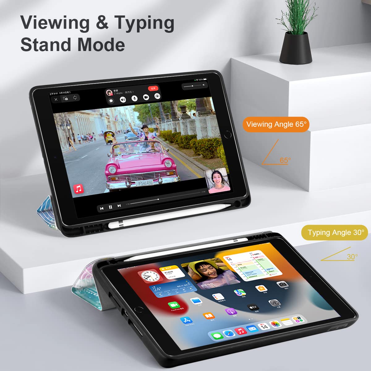 DONGKE Case Compatible with iPad 10.2 Inch 2021 2020 2019 iPad 9th/8th/7th Generation with Pencil Holder, Slim Stand Protective Case with Soft TPU Back, Auto Sleep/Wake Cover, Galaxy Manada