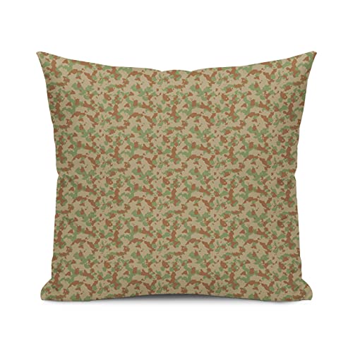 Camouflage Square Decorative Throw Pillowcase,Simplistic Camo Classic Tricolor,Pillow Case,Polyester Fabric Cushion Cover Multi-Size,Reseda Green Dark Tan,14x14Inch