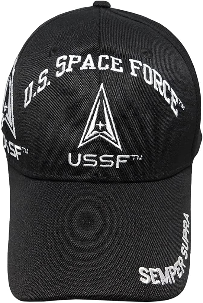 Flakita's Novelties United States U.S. Space Force USSF Semper Supra Black with White Shadow Adjustable Embroidered Baseball Cap Hat