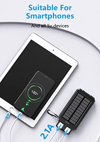 Solar Power Bank, Solar Charger, 25000mAh Portable Charger External Battery Pack with Dual DC 5V USB-A Outputs Ports Compatible with iPhone, Samsung Galaxy, Bright LED Flashlight Perfect for Camping