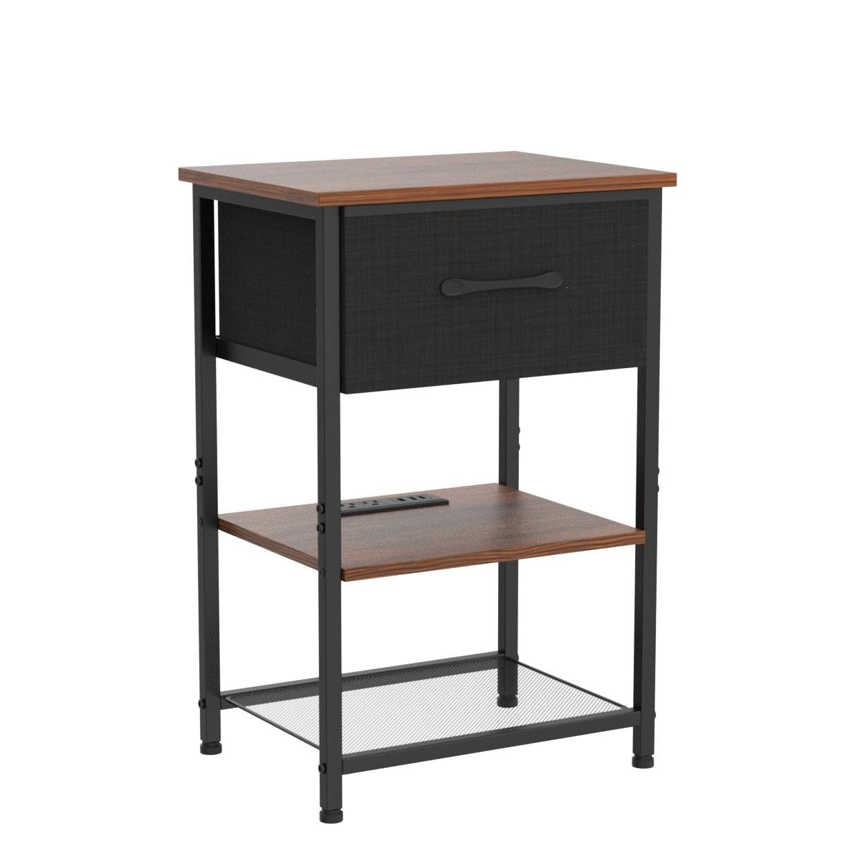 LAKEMID Nightstands Set of 2 with Charging Station and Drawer, End Table Side Table with 20 Colors LED Light Strip and 2 Layers Shelf for Bedroom Living Room Sofa (Rustic Brown)